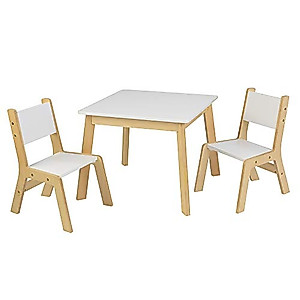 KidKraft Wooden Modern Table & 2 Chair Set, Children's Furniture, White & Natural, Gift for Ages 3-8, 23.6 x 23.6 x 19