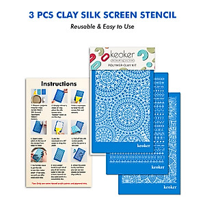 Keoker Boho Silk Screen Stencils for Polymer Clay, 3PCS Aztec Silk Screen for Polymer Clay, for Printing on Jewelry Clay Earrings Decoration, Each 6" X 3.8" (Boho)