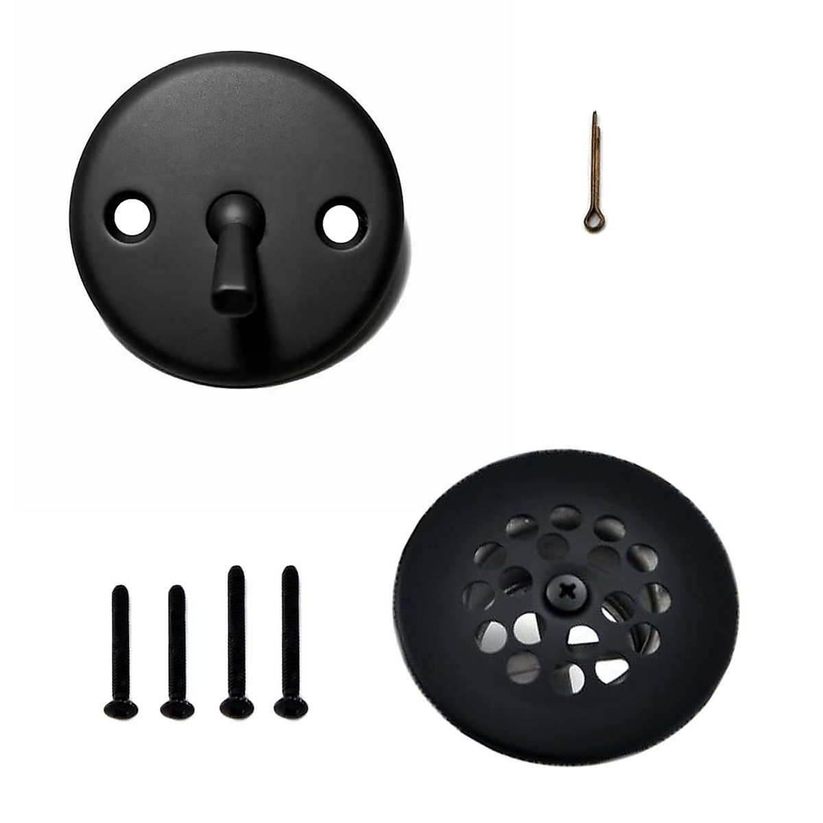 Trip Lever Trim kit for Bathtub Drain Stopper with Bath tub Overflow Cover Two Hole faceplate Replacement Strainer and Screw Matte Black