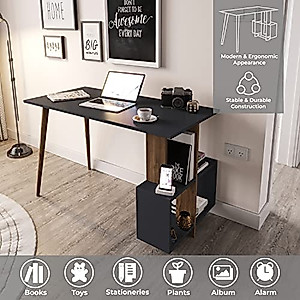 MODEAZY Side Modern Style Home Office Working Desk, Room Decor, Storage Shelves Study Writing Table, Walnut & Anthracite