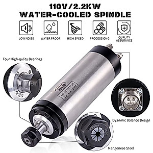 CNC Spindle Motor Kit, MYSWEETY 110V 2.2KW Water Cooled Spindle Motor + 2.2KW Single to 3 Phase VDF+110v Water Pump + 3.15 Inch Clamp + 196 Inch Water Pipe + 40 Inch Electric Wire+ 13pcs ER20 Collet