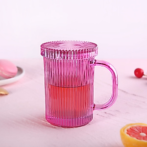 G Meridian Glass Coffee Mug with Lid 11.3 oz with Lid can be usded as Coaster for Latte Chocolate Americano Milk Oats Yoghurt Iridescent Dark Pink