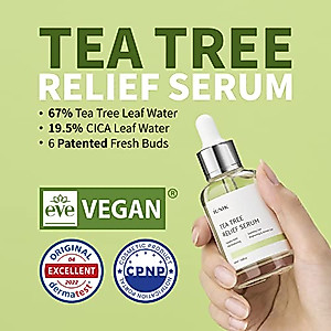 IUNIK Tea Tree 67% Relief Vegan Facial Serum Clear Skin Acne-Prone Sensitive Oily Skin - Plant-based Ingredients Centella Asiatica Soothing Calming Irritated Breakout Rosacea Blemish Korean Skincare