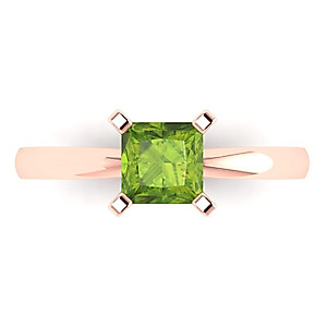 Clara Pucci 0.9ct Princess Cut Solitaire Genuine Vivid Green Peridot Proposal Bridal Designer Wedding Anniversary Ring 14k Rose Gold
