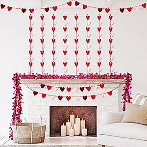 Valentines Day Decor, Valentine's Banner Heart Garland, Felt Valentines Banner Tinsel Garland Red Hanging Ornaments, Valentines Decorations for Home Wall Fireplace, Romantic Decor Special Night Party