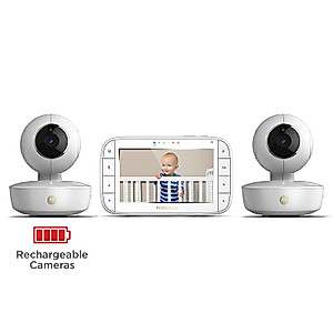 motorola MBP36XL-2 Portable Video Baby Monitor, 5-inch Color Screen, 2 Rechargeable Cameras with Remote Pan, Tilt, and Zoom, Two-Way Audio, and Room Temperature Display