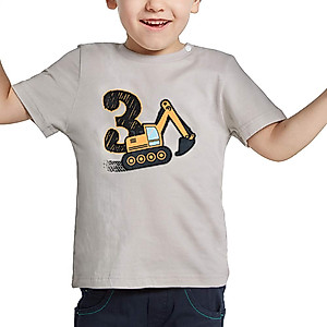 AMZTM 3rd Birthday Bulldozer Construction Party T-Shirt 3 Years Old Toddler Boy Shirt (4T, Grey)