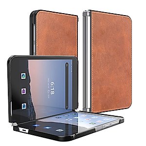 Feitenn Leather Slim Case for Microsoft Surface Duo Case 2020, Lightweight Folio Thin PU Leather Cover Durable Protective Bumper Shockproof Defender Shell for Microsoft Surface Duo 8.1" 2020 - Brown