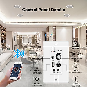Herdio 5.25 Inch Bluetooth Ceiling Speakers Max Power 600W 2-Way Flush Mount Plus Wall Mount Amplifier Receiver Perfect for Home Theater Bathroom Living Room Kitchen Office(4 Speakers)