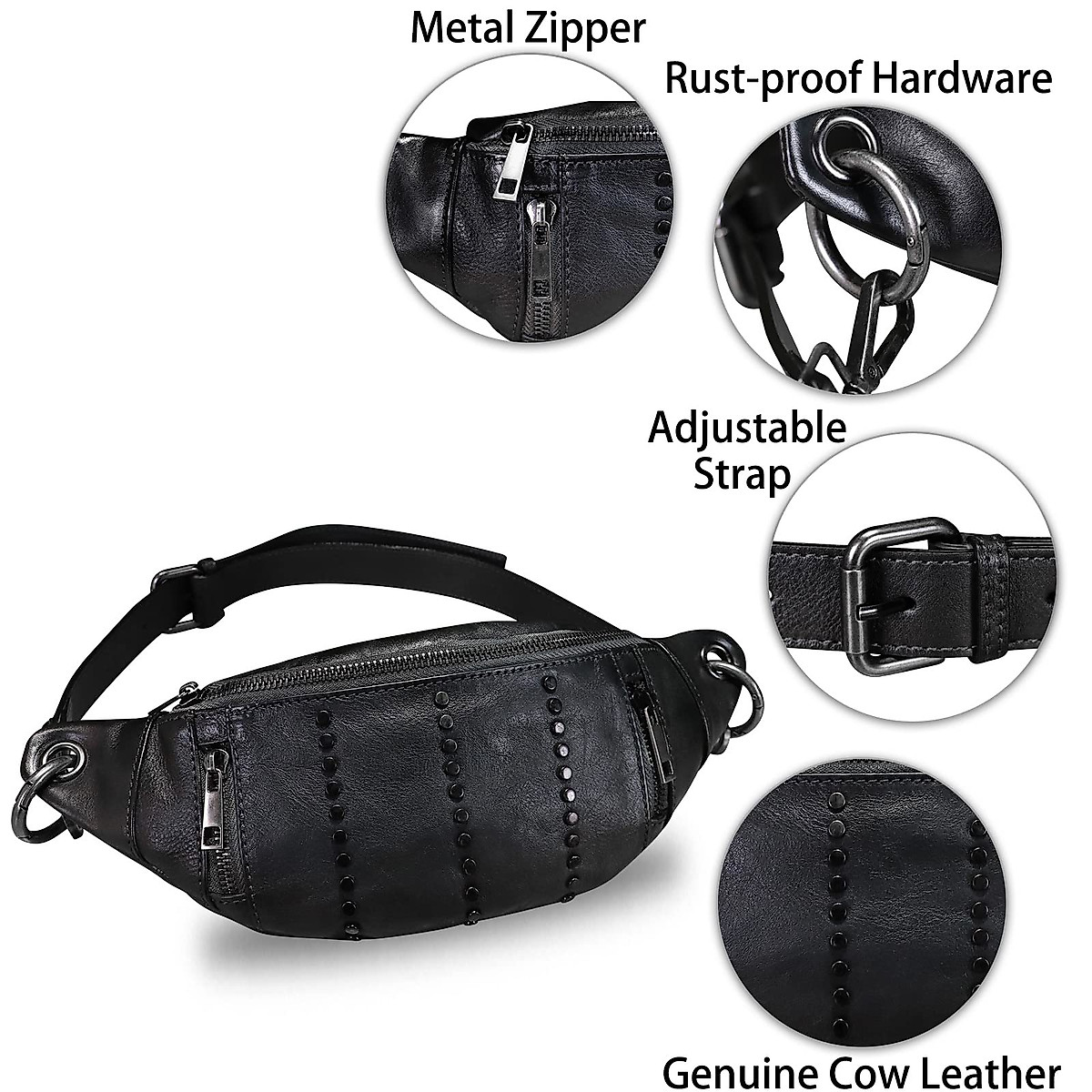 Genuine Leather Sling Bag for Women Fanny Bag Casual Hiking Daypack Crossbody Chest Bags Motorcycle Shoulder Backpack (Darkgrey)