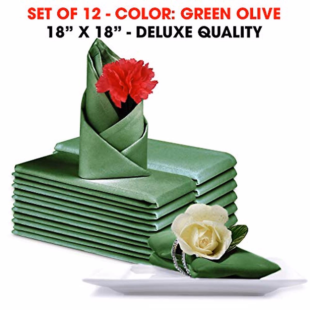 Talvania Cloth Dinner Napkins - 12 Pack Luxuriously Soft & Hotel Quality Cotton Napkins, Brilliant Fabric Napkins (18” X 18”) Perfect for Events, Hotel & Home Use (Olive Green)