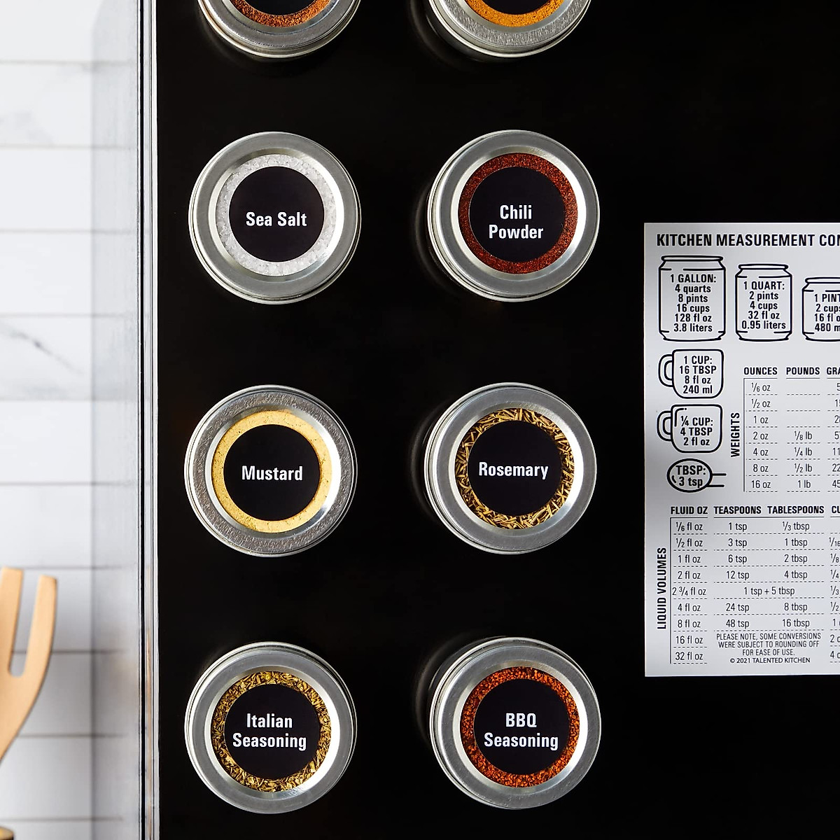 Set of 12 Magnetic Spice Jars for Refrigerator, Seasoning Containers with Shaker Lids, 269 Preprinted Sticker Labels for 3oz Herb Tins