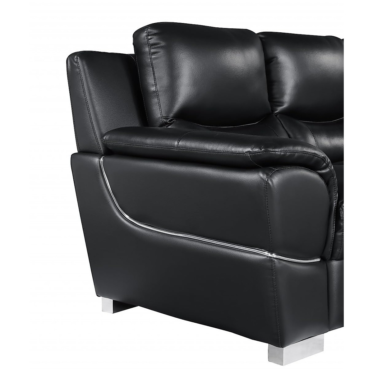 HomeRoots 85" Black Leather Sofa with Silver Legs