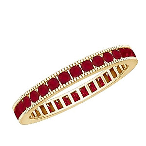 Rosec Jewels Natural Ruby Wedding Eternity Band Ring for Women, Aaa Quality, July Birthstone Full Eternity Band with Certificate, 14K Yellow Gold, Size:US 5.00