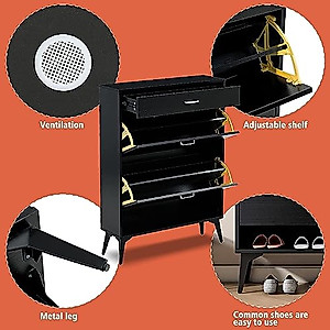 ME2 Shoe Cabinet for Entryway with 1 Slide Drawer & 2 Flip Drawers, Freestanding Shoe Rack Storage Organizer Cabinet(Black)