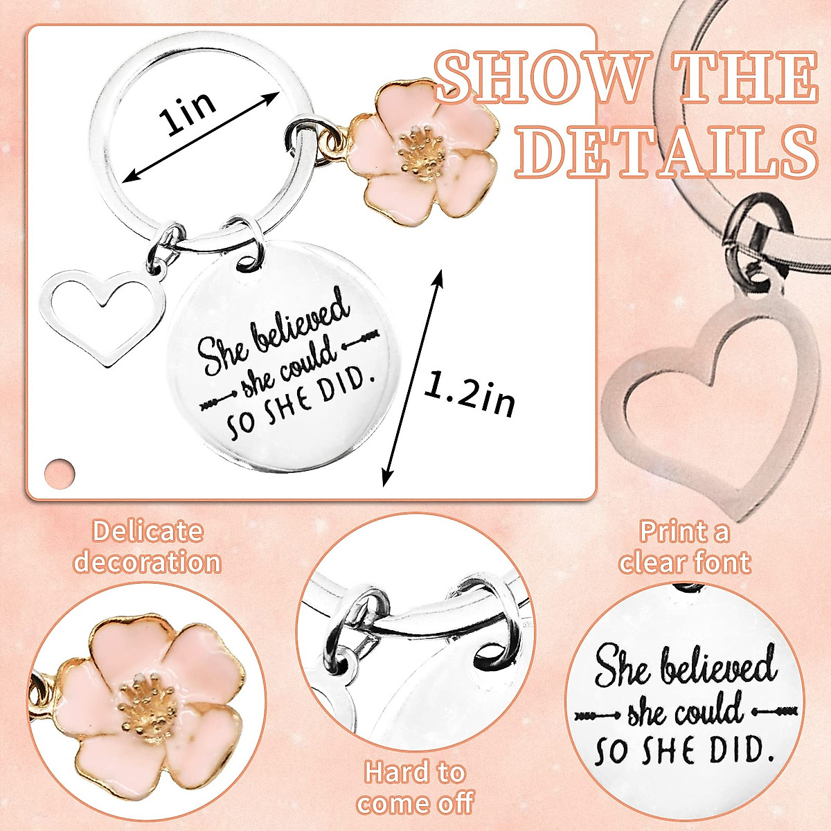 Pedenty She Believed She Could So She Did Keychain - Inspirational Gifts for Women Mom Daughter Girls Friends, Graduation Gifts for Her