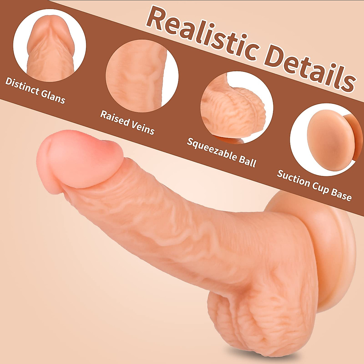 Realistic Dildos, XINBALE 7.3 Inch Dildo with Suction Cup for Hands-Free, Flexible Cock with Curved Shaft and Balls for Vaginal G-spot and Anal Play, Adult Sex Toy for Male & Female, Couples
