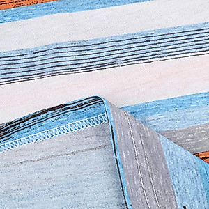 ESKNAS Womens Blouse Summer Rainbow Gradients Stripe Print Tunic Tops Short Sleeve V-Neck Pleated T-Shirt (Blue,XXXXL)