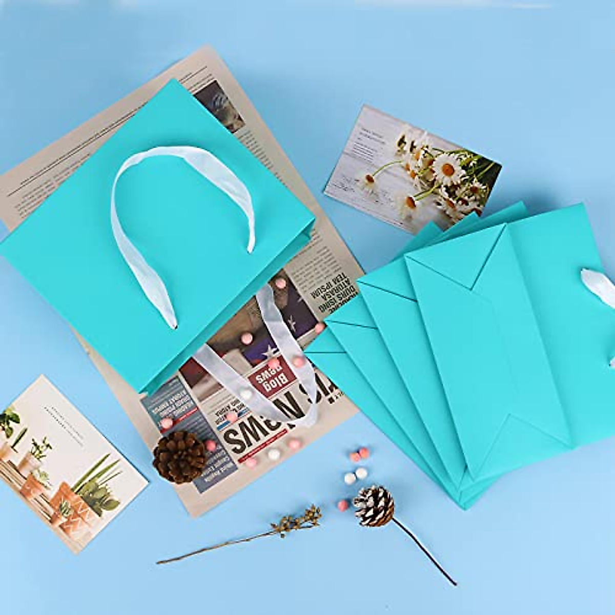 Uceoo Teal Gift Bags Medium Size Teal Gift Bags Turquoise Paper Bags with Handles 24 Pack 8.7 x 3.9 x 7.1" Kraft Bags with Handles Paper Gift Bags Kraft Paper Bags Kraft Paper Shopping Bags Wrapping Bags for Shopping,Grocery,Merchandise,Wedding,Birthdays,