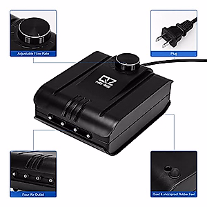 Aquarium Air Pump 4 Outlet, Lychee 254GPH 8W Quiet Oxygen Pump Fish Tank Aerator Pump with Check Valve Air Stone for Up to 300 Gallon Fish Tank