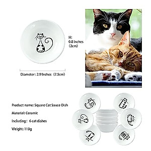 BigNoseDeer Super Cute Cat Ceramic Sauce Dish,Mini Side Seasoning Dish,Condiment Dishes,Sushi Soy Dipping Bowl,Snack Serving Dishes,Meow Porcelain Small Saucer Set(Set of 6)