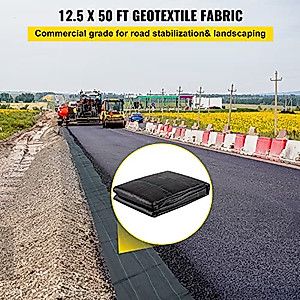 VEVOR Weed Fabric Barrier Heavy Duty, 12.5x50ft 3.5oz Weed Blocker Fabric, Woven Landscape Fabric, Garden Fabric Weed Barrier, Weed Control Fabric Ground Cover, Geotextile Fabric, Gardening Mat, Black