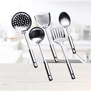 5 Pcs Stainless Steel Cookware Cooking Tools Chef Utensils Stainless Cookware Stainless Steel Scoop Stainless Steel Kitchen Utensils Kitchen Spatula Metal Seven Piece Set