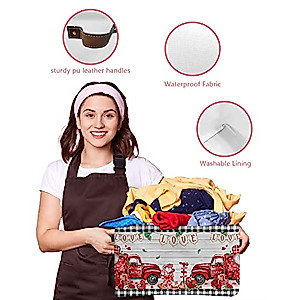 Valentine Large Storage Baskets Bins Waterproof Fabric, Saint Truck Red Rose Boho Farmhouse Plaid Rectangular Storage Box for Shelf Closet Organizer ( 2 Pack)