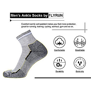 FLYRUN Men's Athletic Ankle Quarter Socks Men Comfort Cushion Moisture Wicking Work Sock 6 Pack
