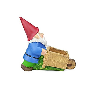 Cliocoo Garden Gnome Statue Planter-Funny Resin Gnome Figurine Holding a Wheelbarrow, Fairy Garden Gnome, Outdoor Décor for Home Lawn Yard Patio, 5.9 Inch (Gnome Holding Wheelbarrow)