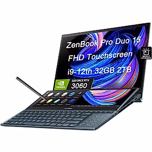 ASUS ZenBook Pro Duo 15 UX582 15.6" FHD OLED Touchscreen (Intel 14-Core i9-12900H, 32GB DDR5 RAM, 2TB SSD, GeForce RTX 3060) Business Laptop, ScreenPad Plus, Type-C, Backlit, Pen, Win 11 Pro, Blue