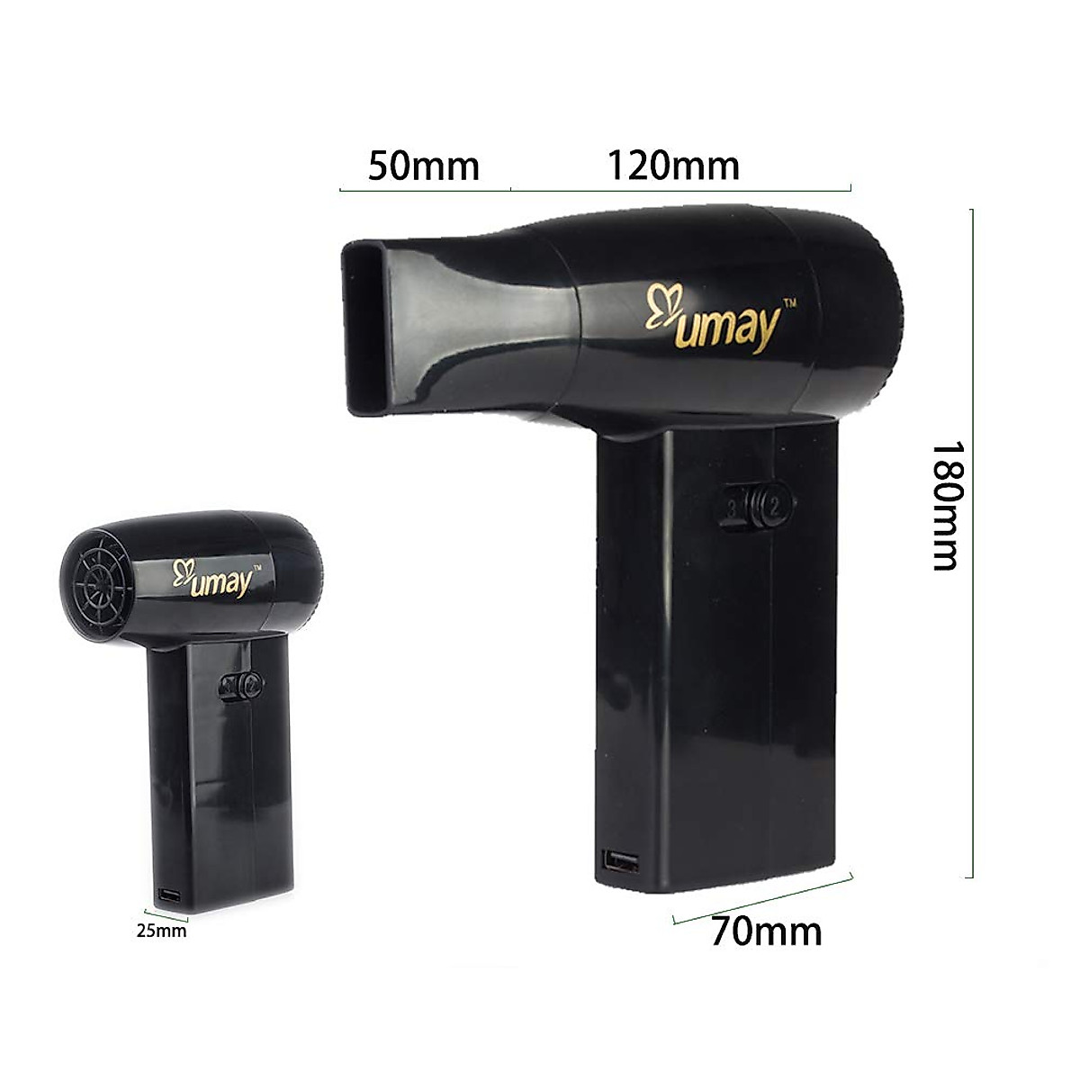 UMAY Cordless Rechargeable Hair Dryer Art Painting Dryer Portable Blower with USB Mobile Port Suitable for Drying Painting Pet Baby Easy to Carry Cordless Use, 1 Count