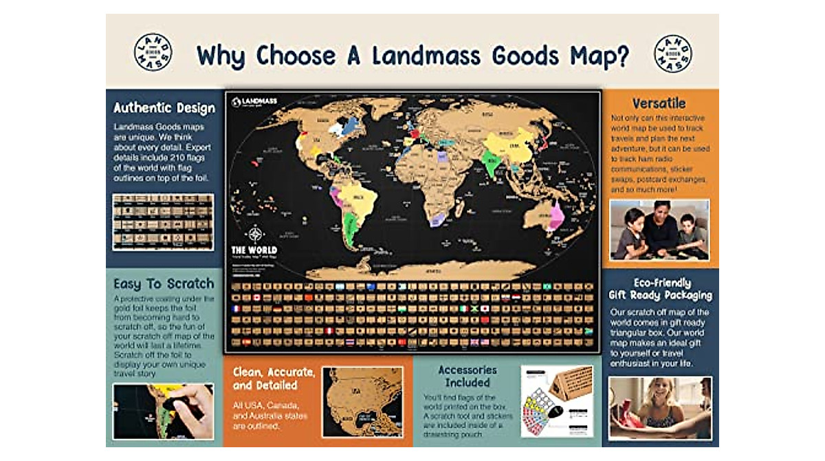 Landmass Scratch Off World Map Poster - 17x24 Travel Tracker