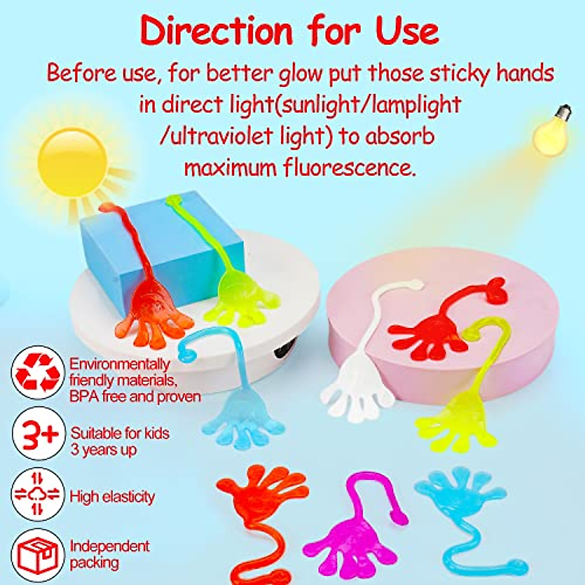 40 Pcs Glow in The Dark Sticky Hands Kids Easter Egg Filler Basket Stuffer Party Favor Supplies Goodie Bag Stuffer Pinata Return Gift Exchange Stretchy Goody Bag Filler Class Prize Carnival Bulk Toy