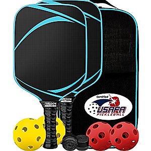 USAPA Certified Graphite Pickleball Paddles (Set of 2 Paddles), Indoor Outdoor Pickleball Paddle with 4 Balls, Grip and Travel Bag, Pickle Ball Equipment for Beginners and Pros Pickleball Raquet Balls