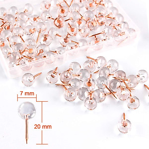 Yalis Push Pins 1/3 Inch Rose Gold Map Tacks 100-Count Large Size Pins Rose Gold Steel Point and Transparent Plastic Round Head (Rose Gold)