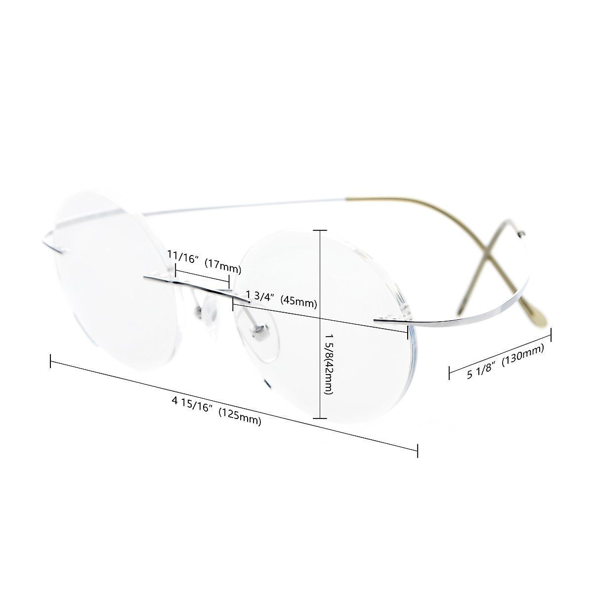 CessBlu Rimless Anti Blue Ray Titanium Round Computer Glasses Women Men Reading Eyeglass(Gunmetal) +2.0