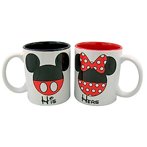 Needzo His and Hers Mickey and Minnie Couples Coffee Mug Cup, Set of 2