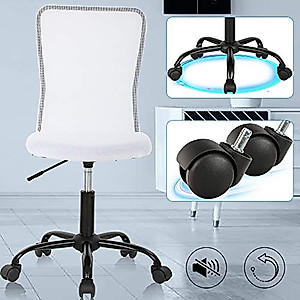 BestShop Home Office Chair Computer Chair Mid Back Mesh Chair, Desk Chair Height Adjustable Modern Task Chair No Armrest Rolling Swivel Chair Student Office Chair with Wheels,White