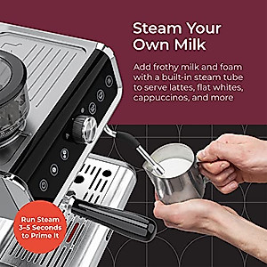 Mueller Premium Espresso Machine Coffee Maker with Milk Frother, Coffee Grinder, 15 Bar, Stainless Steel, Standard and Bottomless Portafilter, Multiple Filters, Temp Control, Complete Barista Kit