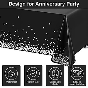 4 Pack Black and Sliver Dot Tablecloth, Sliver Stamping Dot Confetti Rectangle Plastic Disposable Table Cover for Birthday Wedding Baby Shower Engagement Anniversary Party 54 x 108 Inch