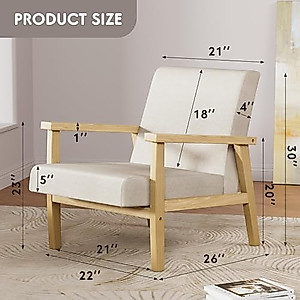 YESHOMY Mid-Century Modern Accent Chair with Solid Wood Frame and Thick Cushion for Living Room, Bedroom, Home Office, Set of 1, Beige