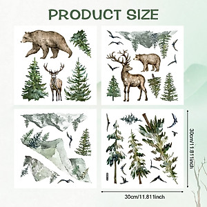Mountain Wall Decals Large Pine Tree Wall Decals Peel and Stick Forest Tree Deer Birds Animal Wall Decals Mountain Tree Wall Stickers for Kids Room Nursery Decor