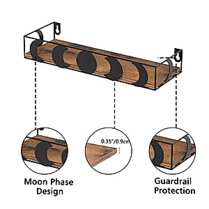 Serwrsw Moon Phase Wall Shelves Set of 3, Black Floating Shelves with Brown Board, Crystal Display Shelf for Witchy Wall Decor