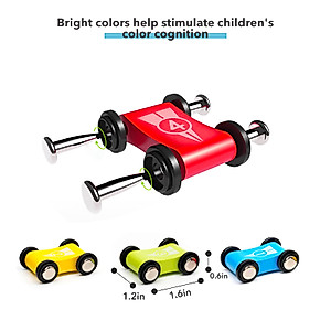 KUSARKO Wooden Race Car Ramp, 4 Level Car Ramp Race Track Toy with 4 Mini Cars, Toddler Race Car Ramp Toy Set, Gift for 3+ Age Boys and Girls