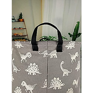 ACMUUNI Durable Canvas Large Clothes Basket Laundry Hamper with Handles,Waterproof Cotton Storage Organizer Perfect for Kids Boys Girls Toys Room, Bedroom, Nursery,Home,Gift Basket(Grey Dinosaur)