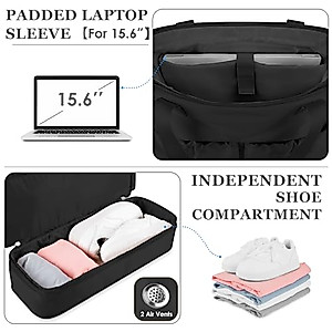 ETRONIK Weekender Bag for Women, Travel Duffel Bag with Shoes Compartment, Carry on Bags Fit 15.6" Laptop, Personal Item Bag for Airplanes, Sport Duffel Bag Overnight Bag with Toiletry Bag, Black