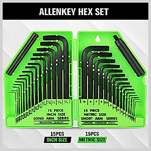 SWANLAKE 32PCS Hex Key Set, Allen Wrench Set Inch/Metric MM(0.7mm-10mm) SAE(0.028"-3/8)