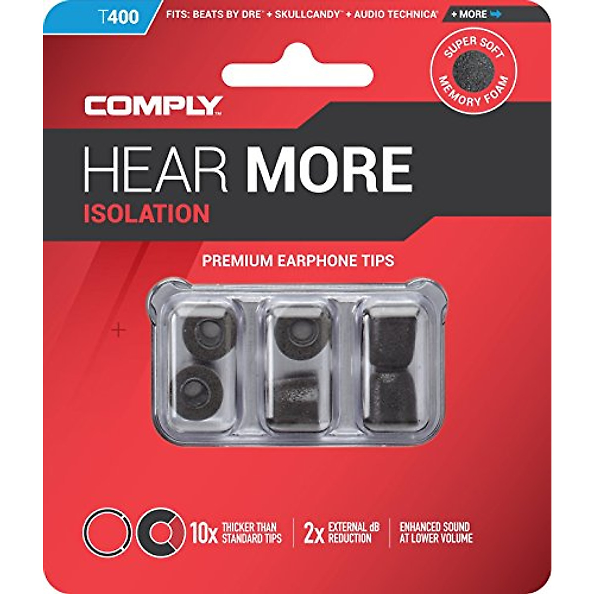 Comply Foam Premium Earphone Tips - Isolation T-400 (Red, 3 Pairs, Medium)