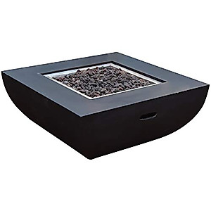 Modeno Aurora Outdoor Fire Pit Propane Table 34 Inches Square Firepit Table Concrete High Floor Clearance Patio Heater Electronic Ignition Backyard Fireplace Cover Lava Rock Included